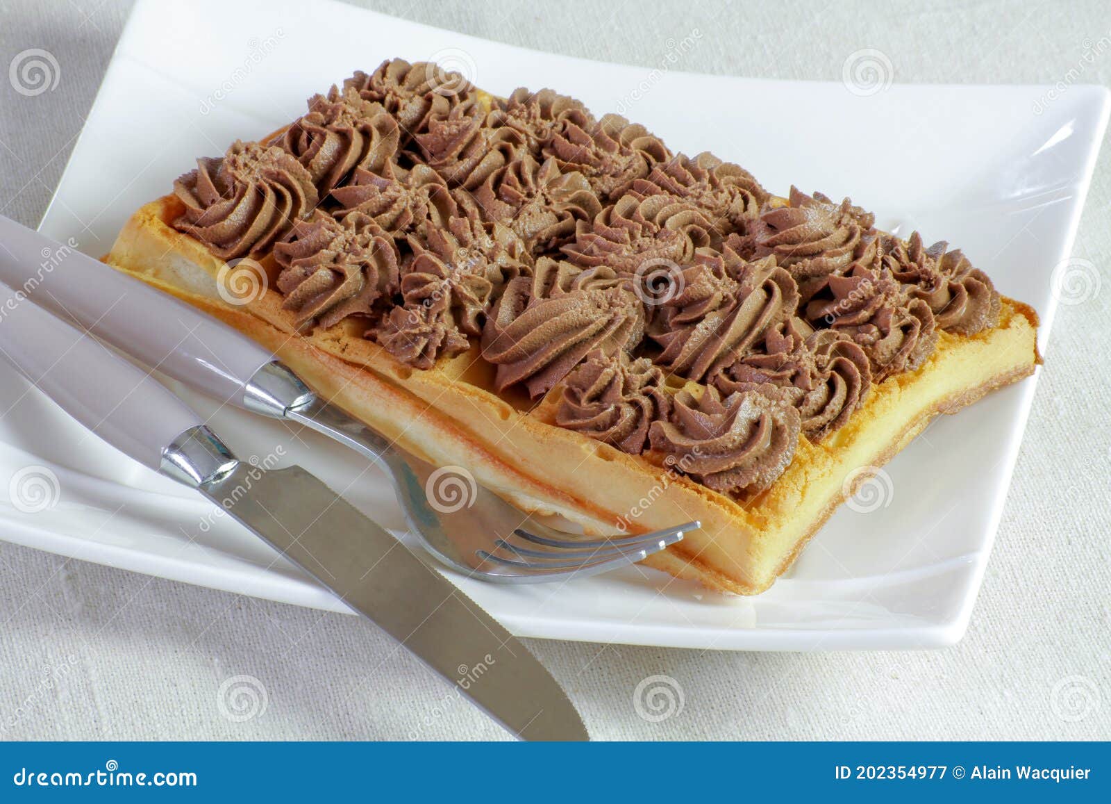 Waffle with Chocolate Mousse Stock Image - Image of mousse, dessert ...