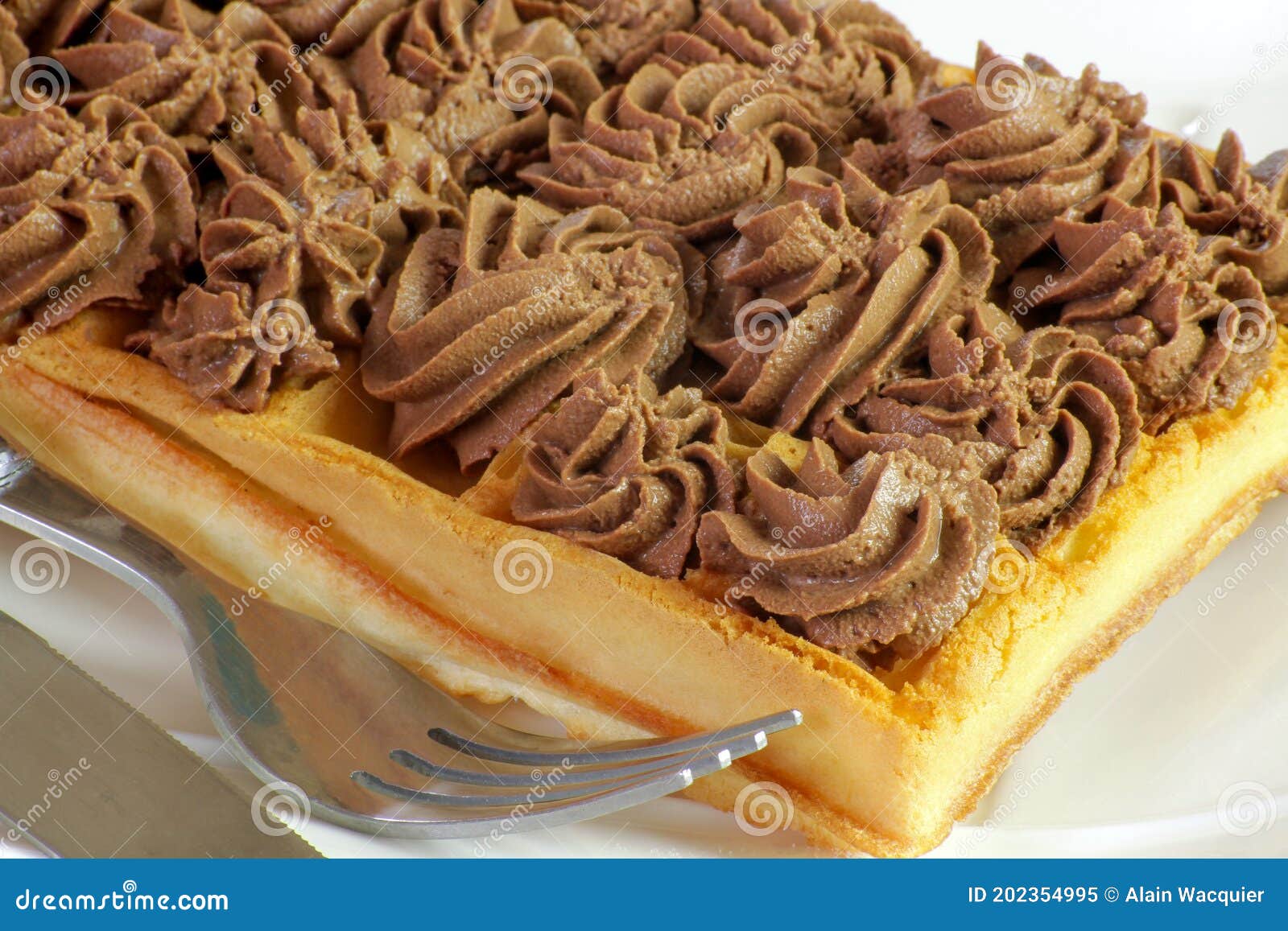 Waffle with Chocolate Mousse Stock Image - Image of pastry, food: 202354995