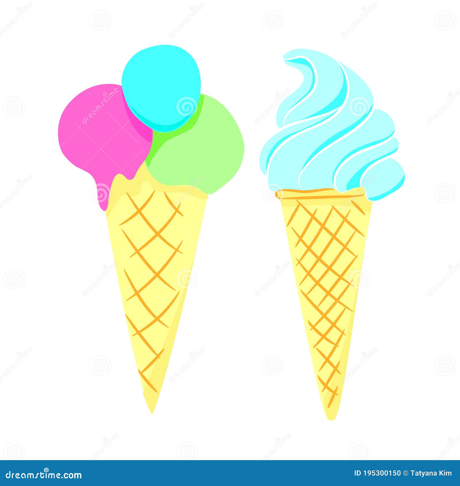 Waffle Cone Ice Cream Ice Cream Balls Vector Sketch Doodle Stock
