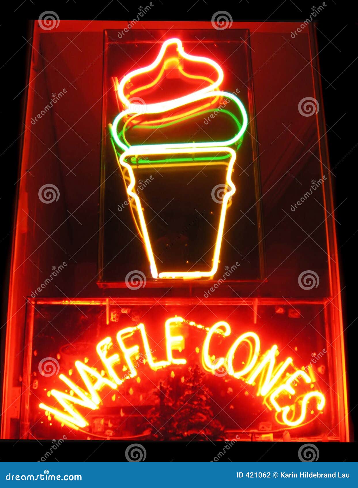 Waffle Cones Neon Sign stock photo. Image of store, dining - 421062