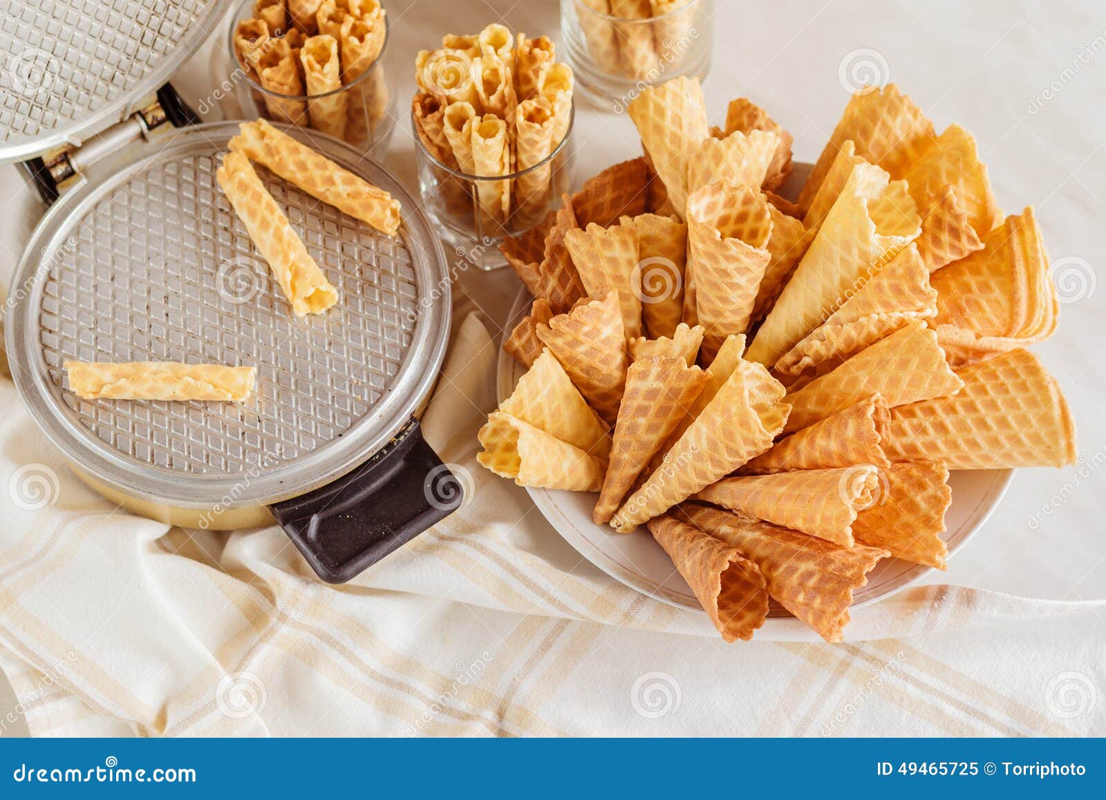 Two Waffle Cones With Sweet Boiled Condensed Milk In White Plate On ...