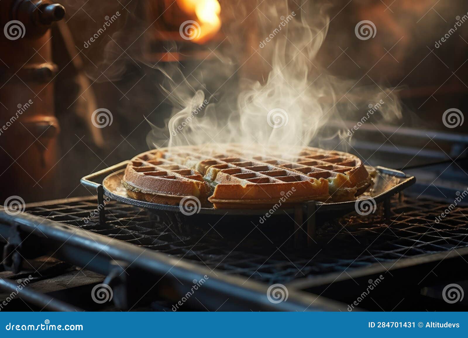 Waffle Cooking in Iron, Steam Rising Stock Image - Image of breakfast ...