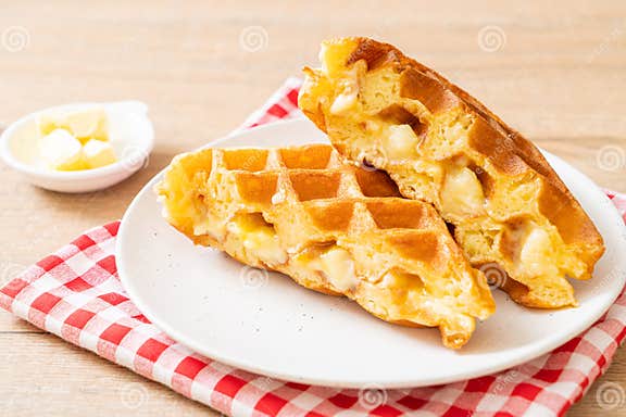 Waffle with custard cream stock photo. Image of caramel - 171127674