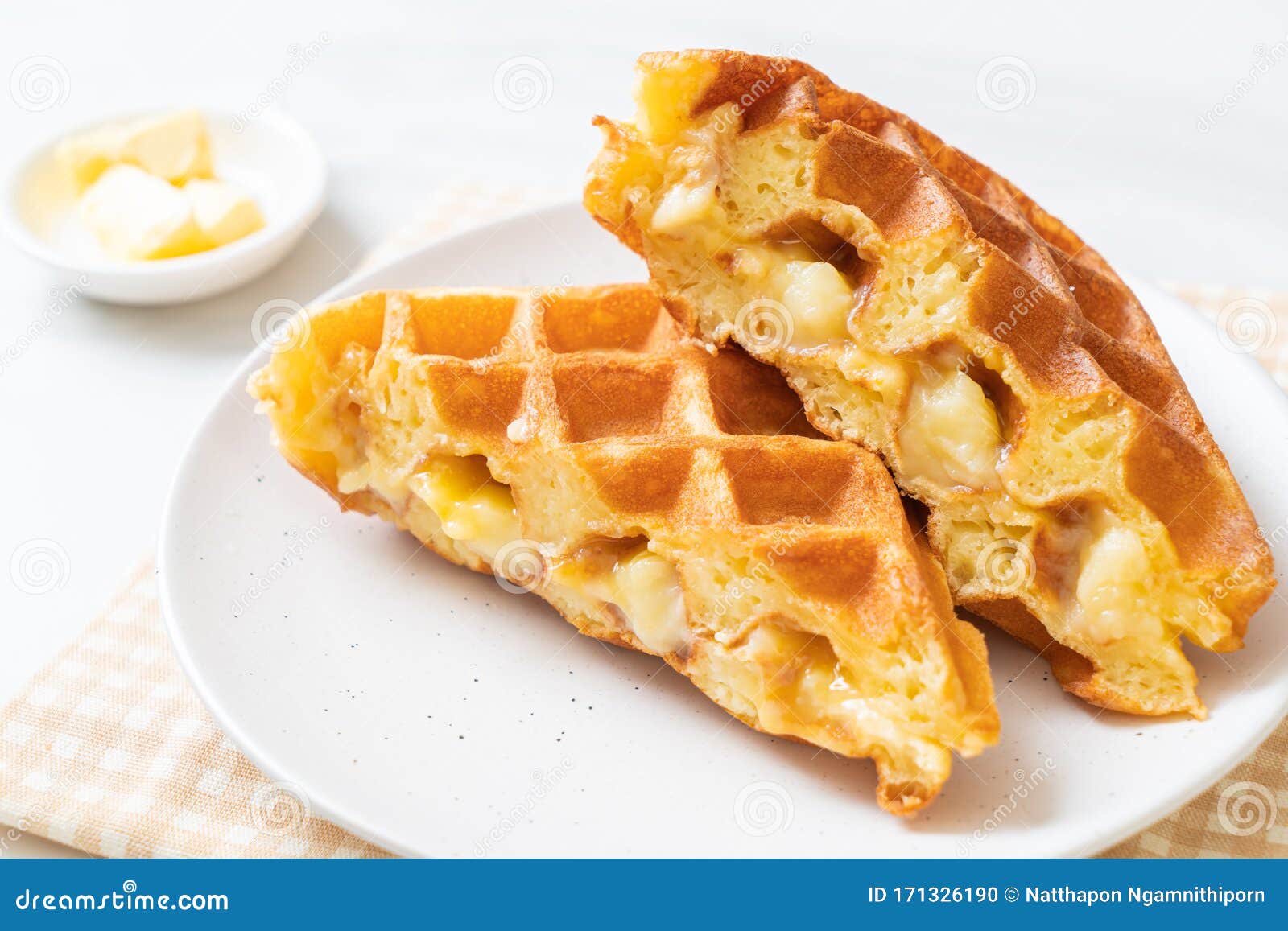 Waffle with custard cream stock photo. Image of dish - 171326190