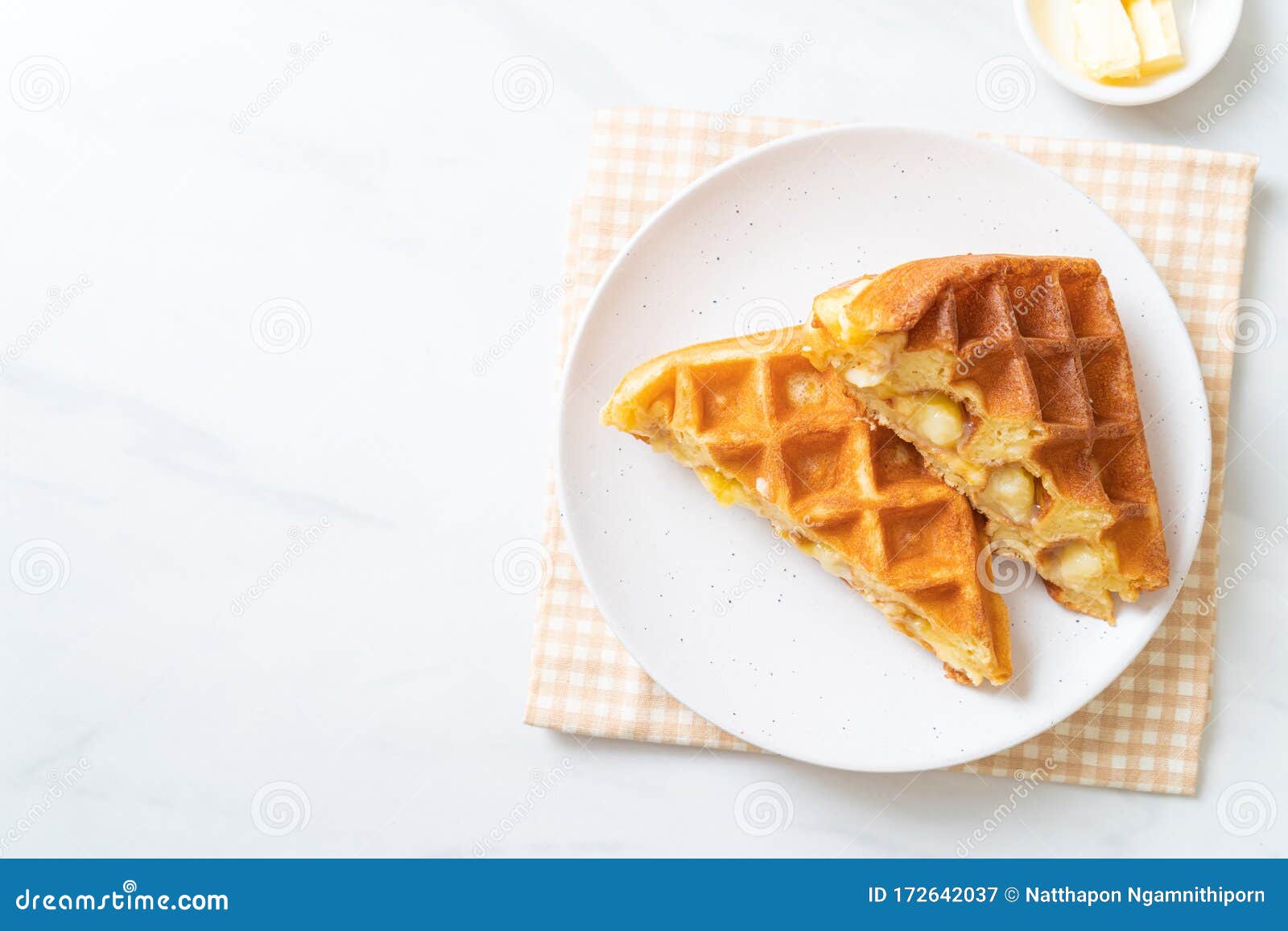Waffle with custard cream stock image. Image of food - 172642037