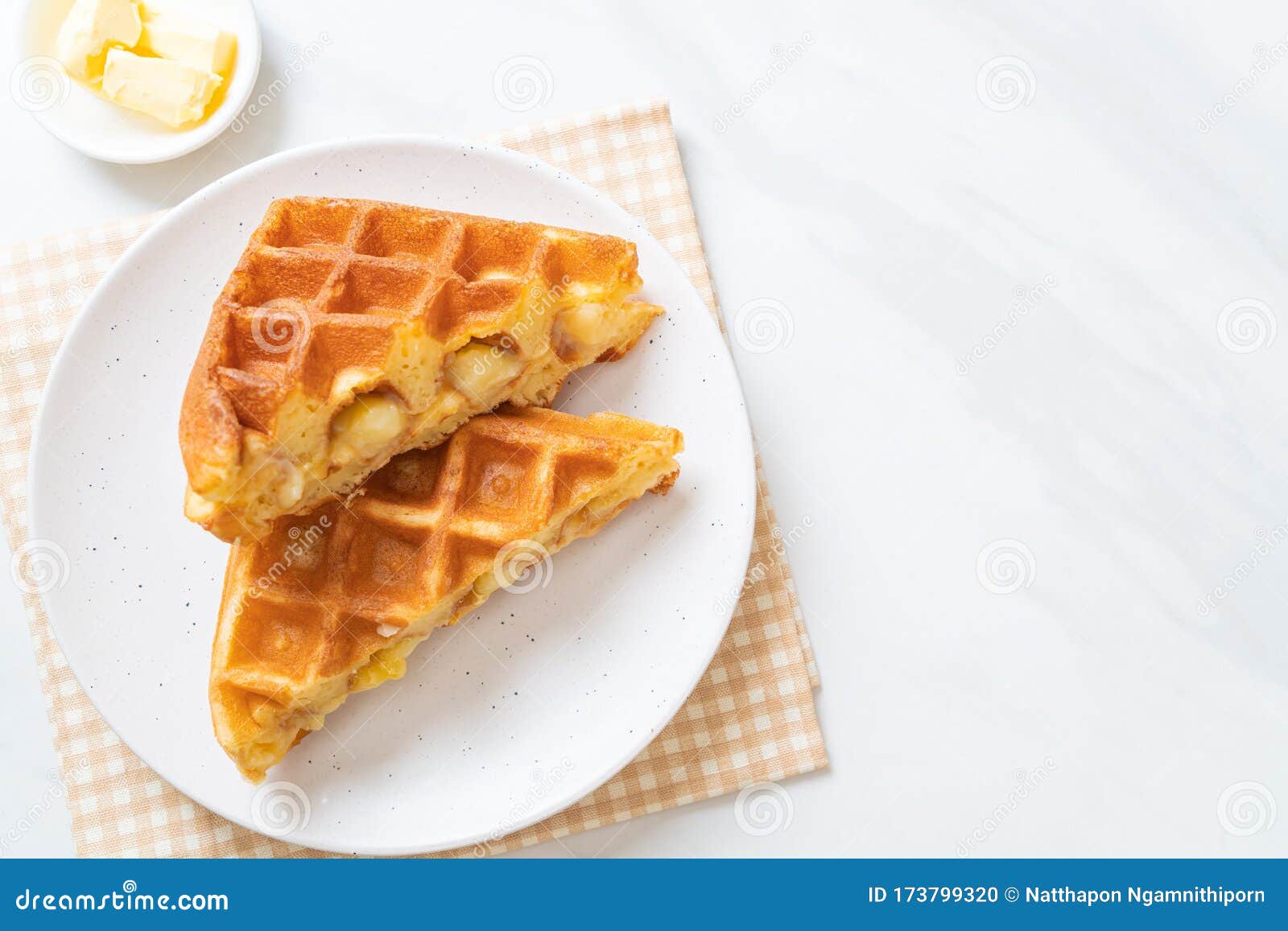 Waffle with custard cream stock photo. Image of baked - 173799320