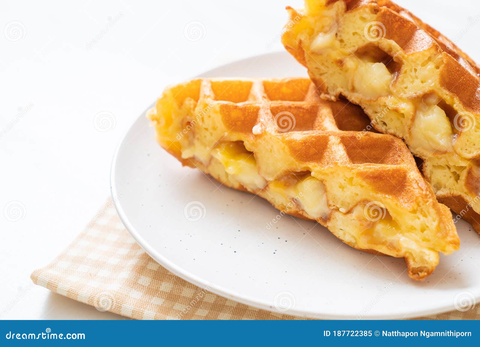Waffle with custard cream stock image. Image of sugar - 187722385