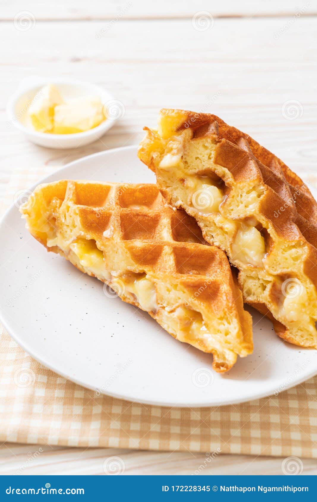 Waffle with custard cream stock image. Image of dish - 172228345