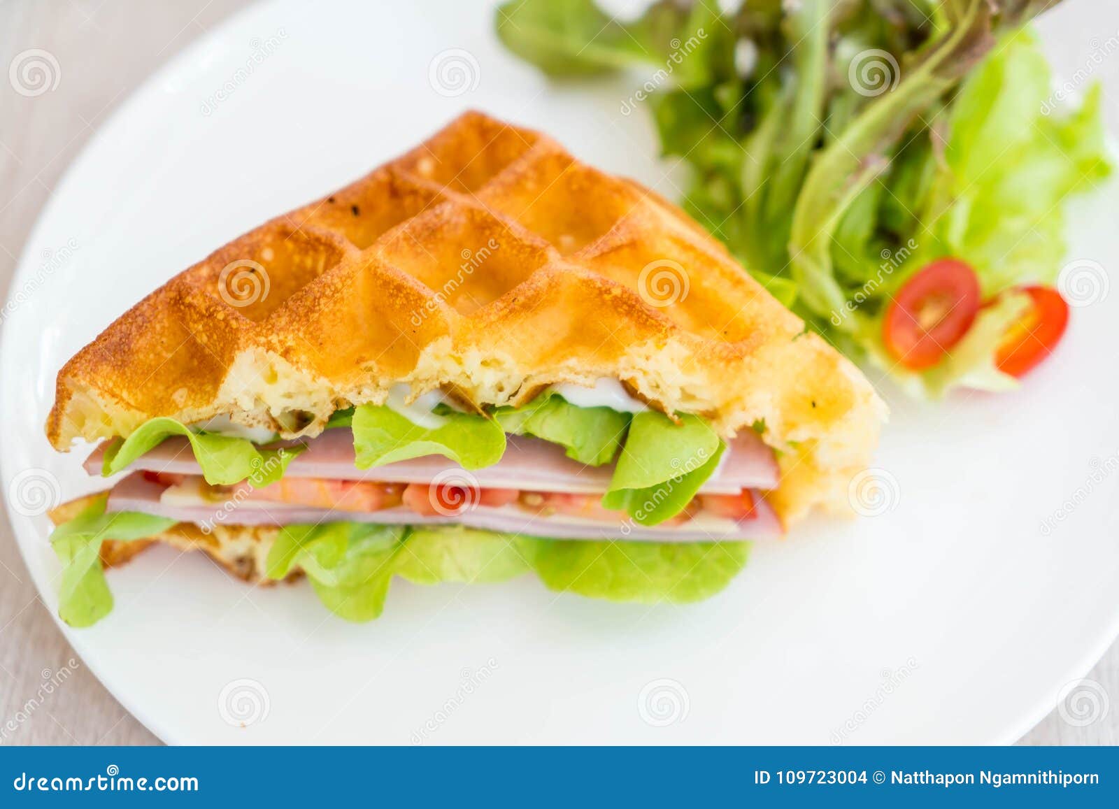 Waffle ham cheese sandwich stock photo. Image of home - 109723004