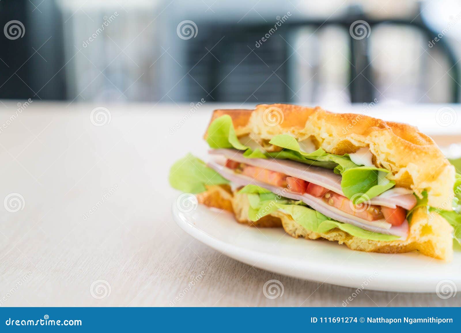 Waffle ham cheese sandwich stock photo. Image of healthy - 111691274