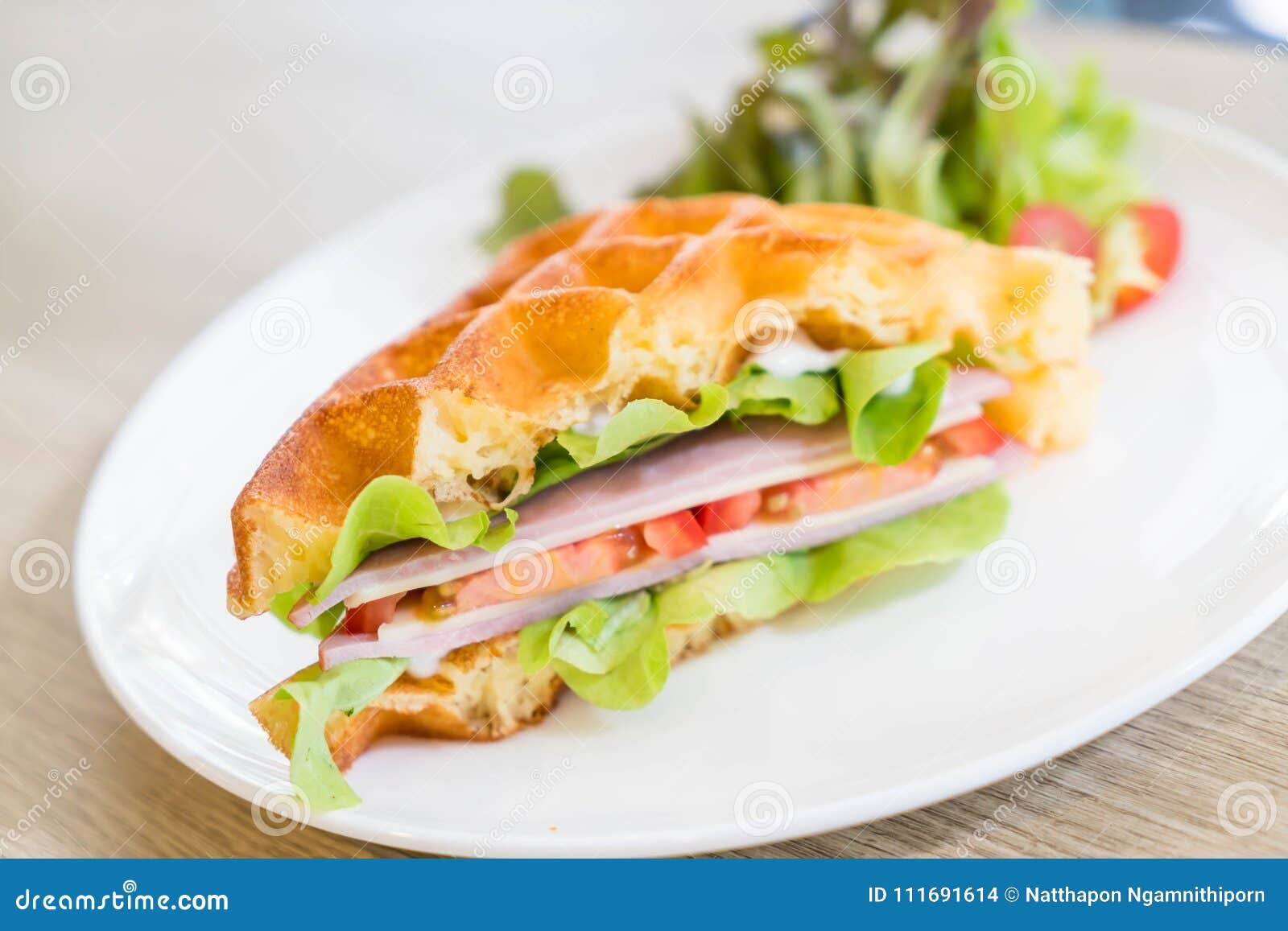 Waffle ham cheese sandwich stock photo. Image of healthy - 111691614