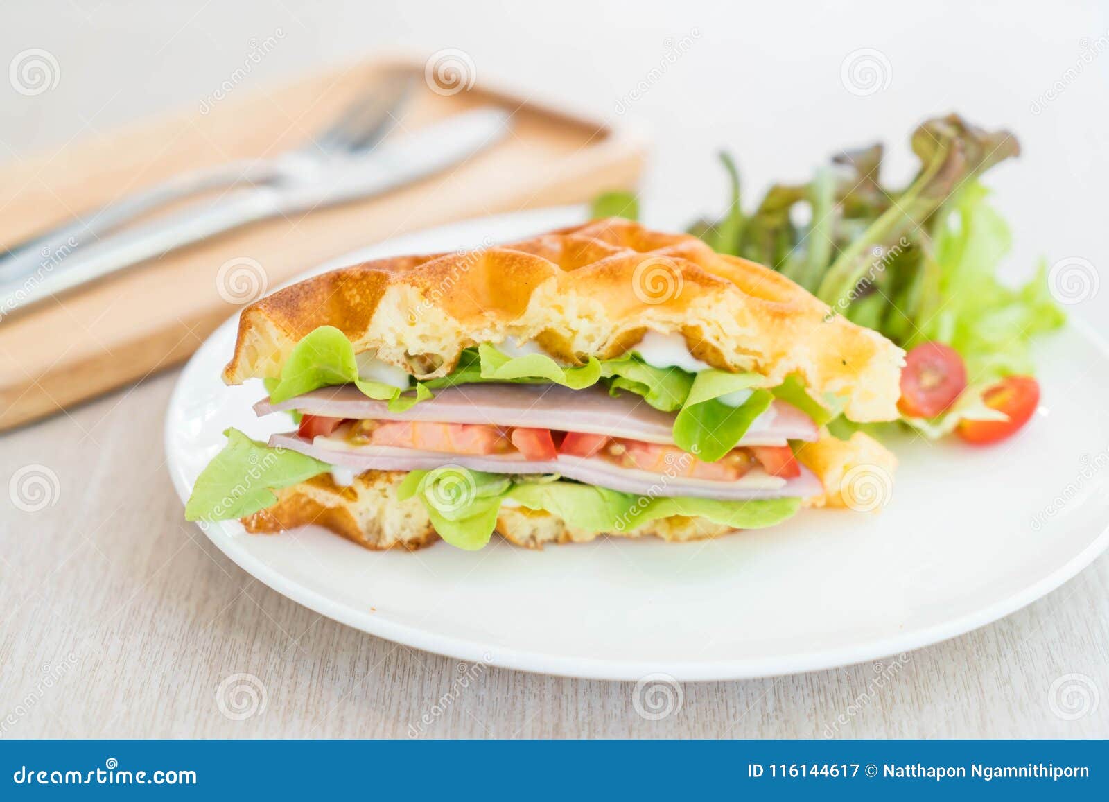 Waffle ham cheese sandwich stock image. Image of sandwich - 116144617