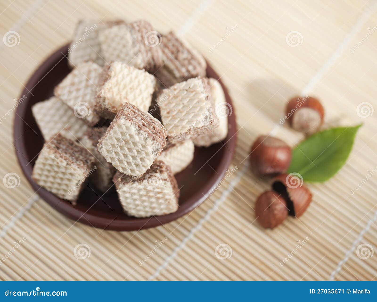 Waffle with hazelnut stock image. Image of plate, pile - 27035671