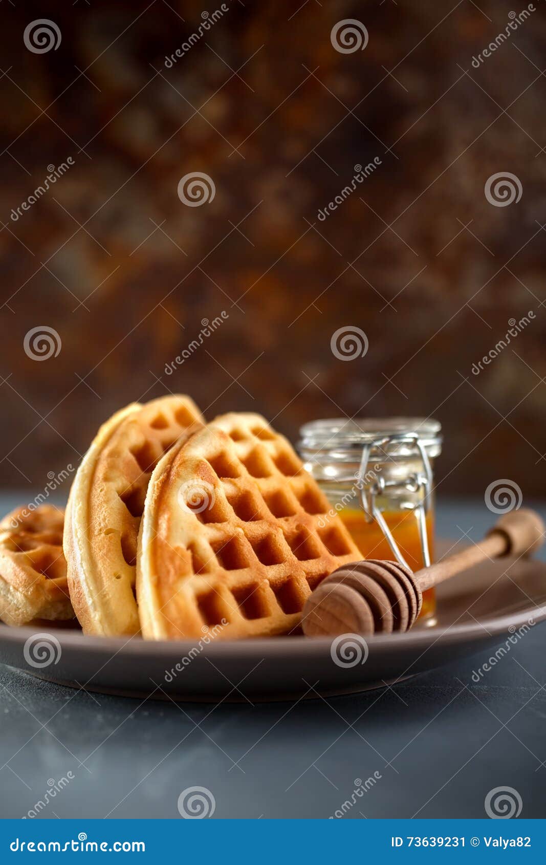Waffle with honey stock image. Image of meal, honey, bake - 73639231