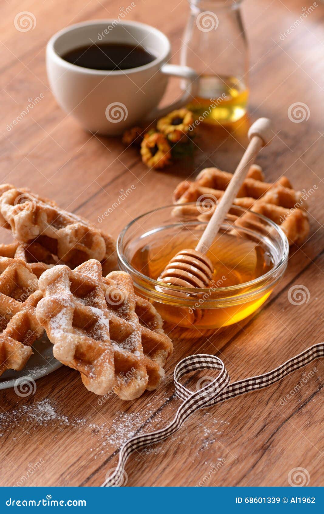 Waffle with honey stock image. Image of gold, honey, belgian - 68601339