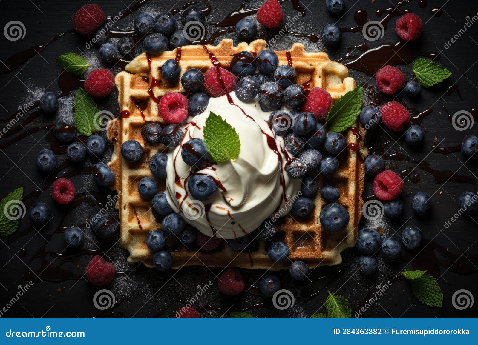 Waffle With Ice Cream And Fresh Berries Belgian Waffle With Ice Cream