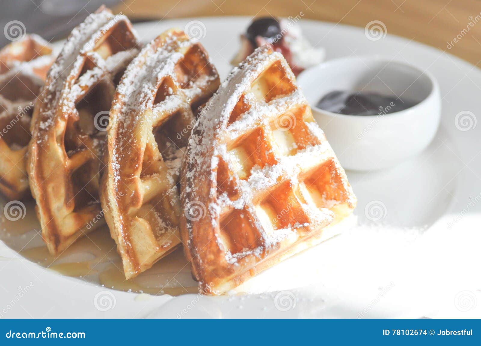 Waffle with icing sugar stock photo. Image of dessert - 78102674