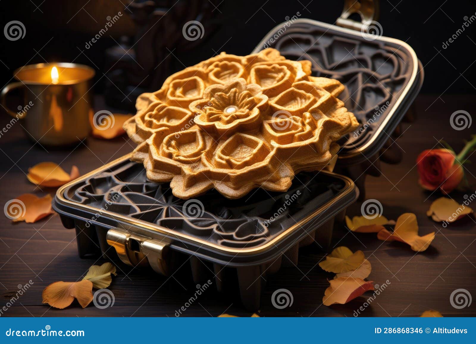 Waffle Iron with Golden Waffles Inside Stock Photo - Image of iron ...