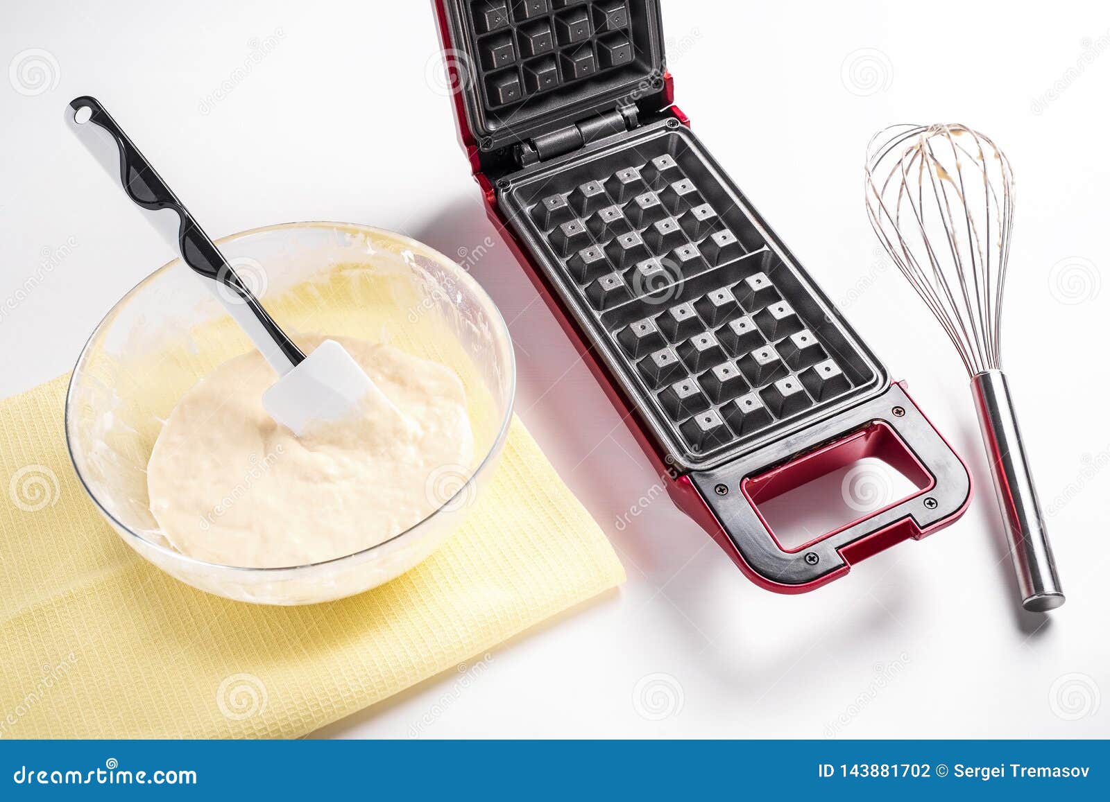 Waffle Iron on Kitchen, Bake Homemade Waffles Stock Photo - Image of ...