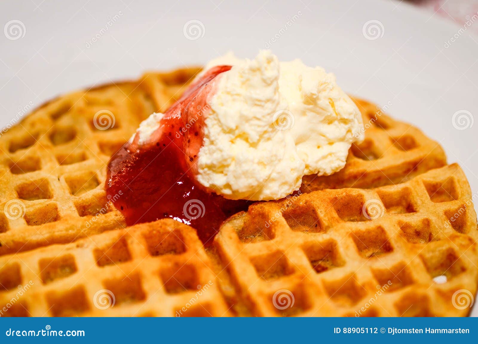 Waffle with jam stock photo. Image of bowl, fruit, close - 88905112