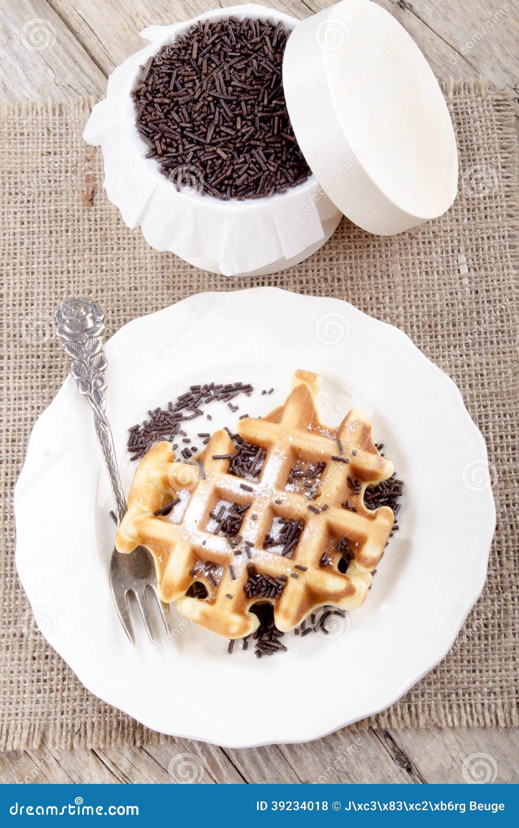 Waffle with Powdered Sugar on a Plate Stock Photo - Image of delicious ...
