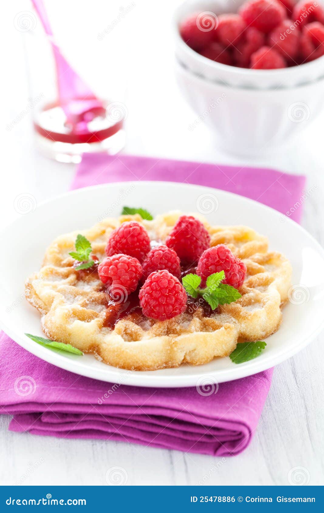 Waffle with raspberries stock photo. Image of dessert - 25478886