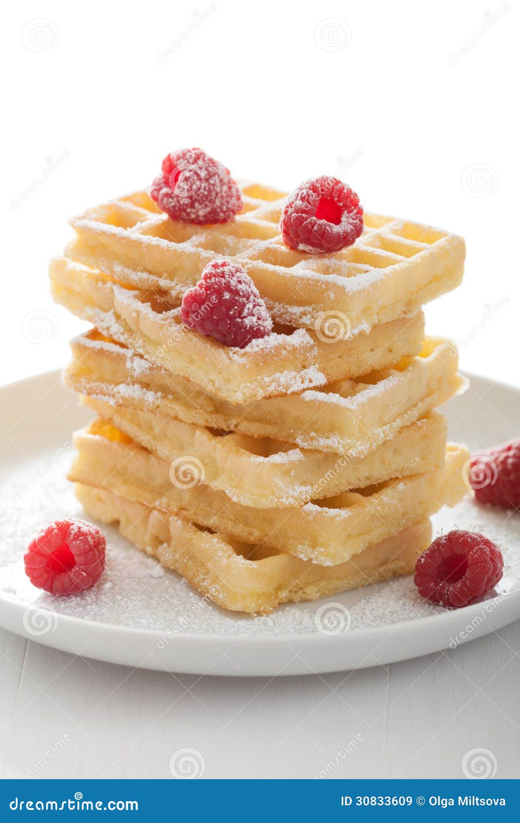 Waffle with Raspberry and Icing Sugar Stock Image - Image of freshness ...