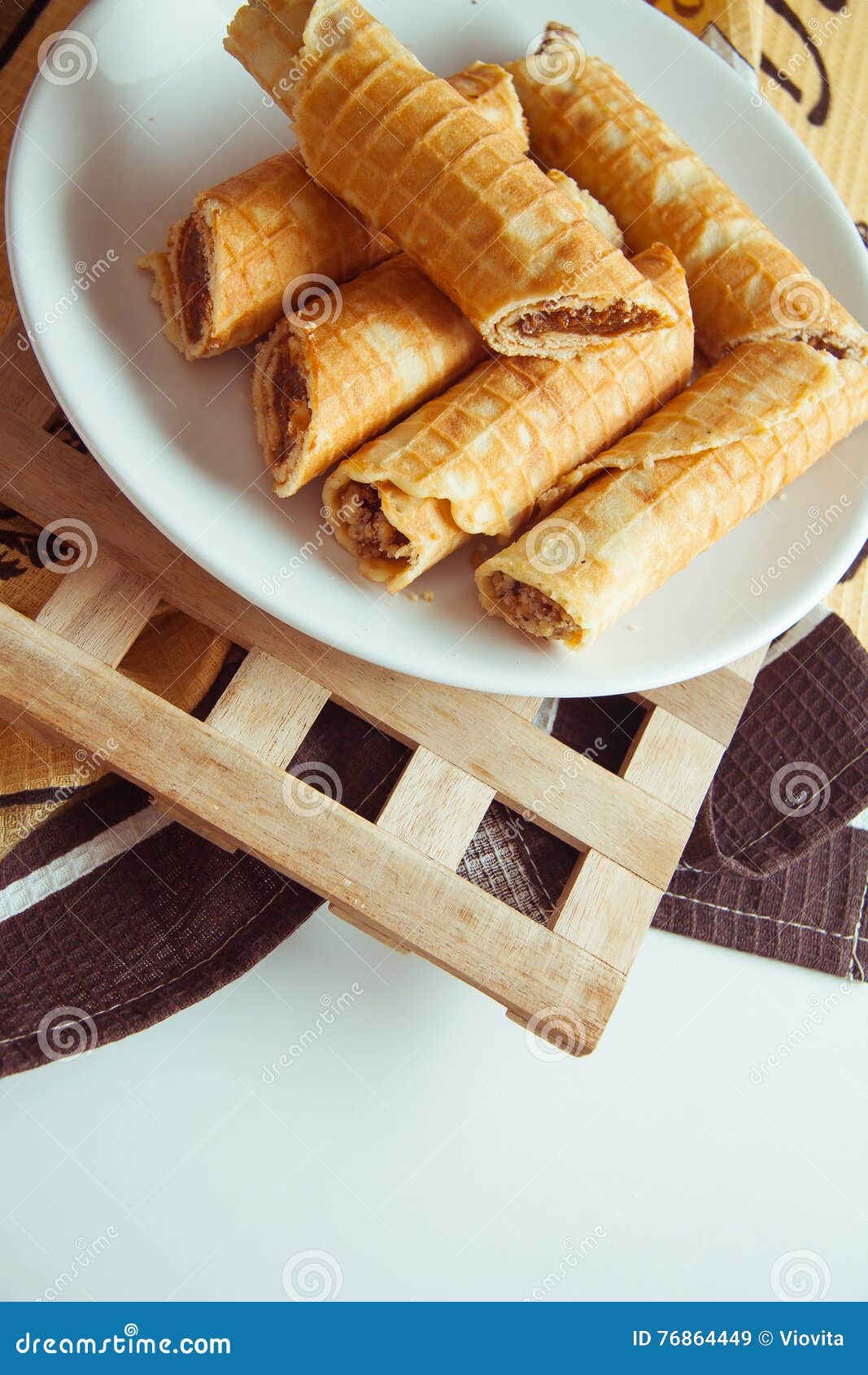 Waffle rolls stock image. Image of deliciously, cookie - 76864449