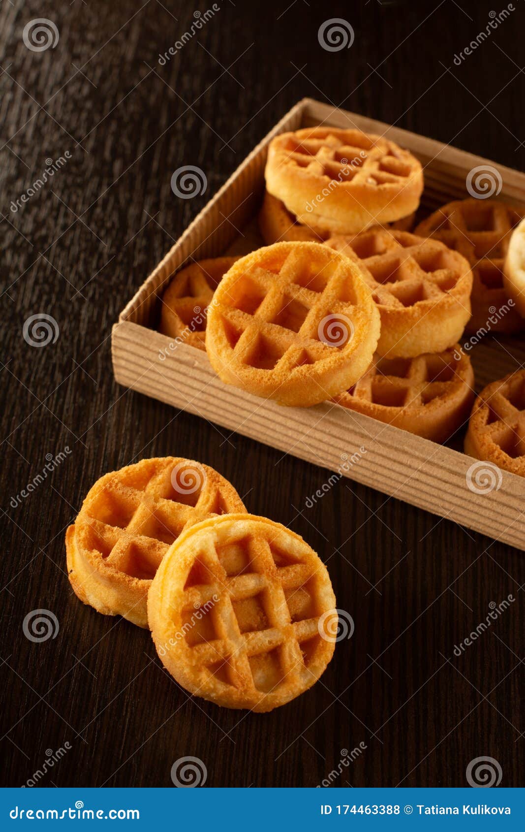 Waffle Round-shaped Biscuits on the Table in a Box Stock Photo - Image ...