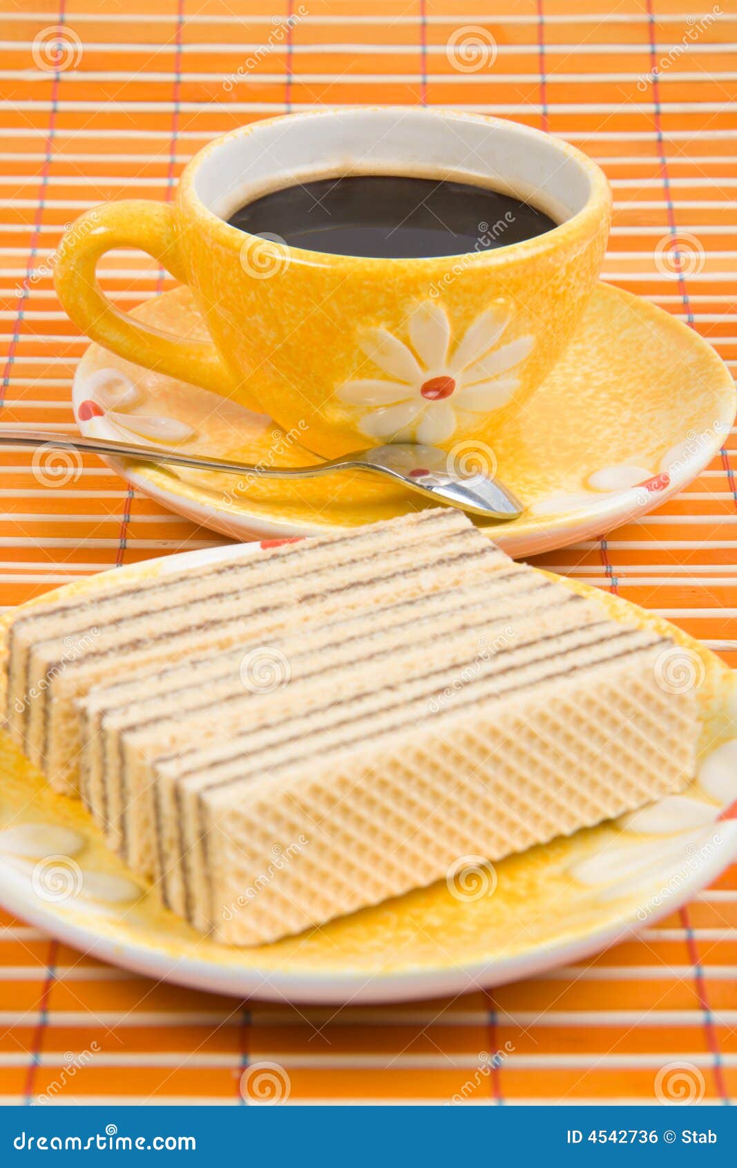 Waffle Slice and Cup with Coffee Stock Photo - Image of breakfast ...
