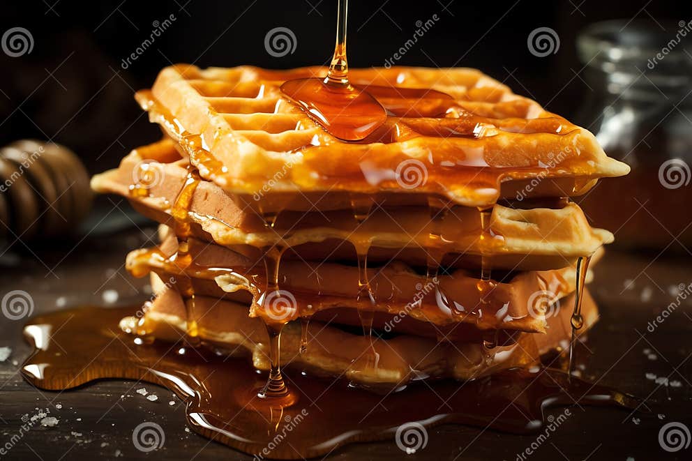 Waffle Stack with Syrup Tasty Dessert Background Stock Illustration ...