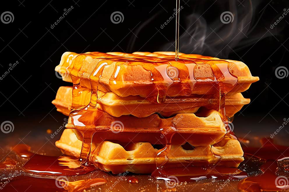 Waffle Stack with Syrup Tasty Dessert Background Stock Illustration ...