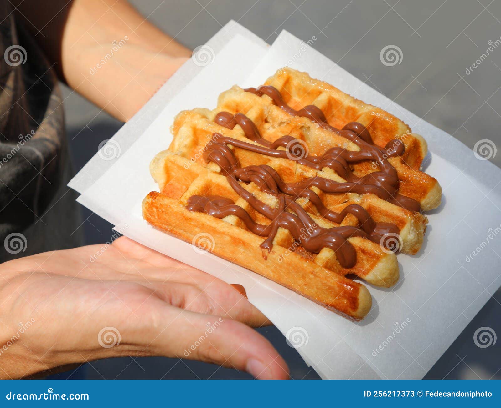 Waffle Typical Belgian Dessert with Hazelnut Cream Garnish on Th Stock ...