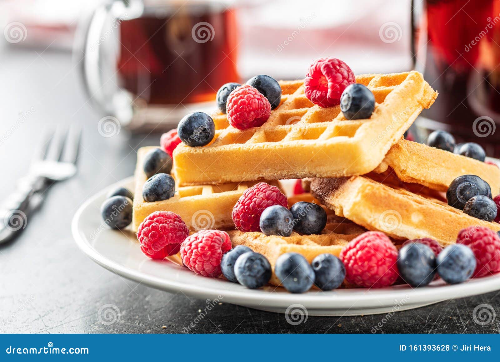 Waffles with Blueberries and Raspberries Stock Photo - Image of dessert ...