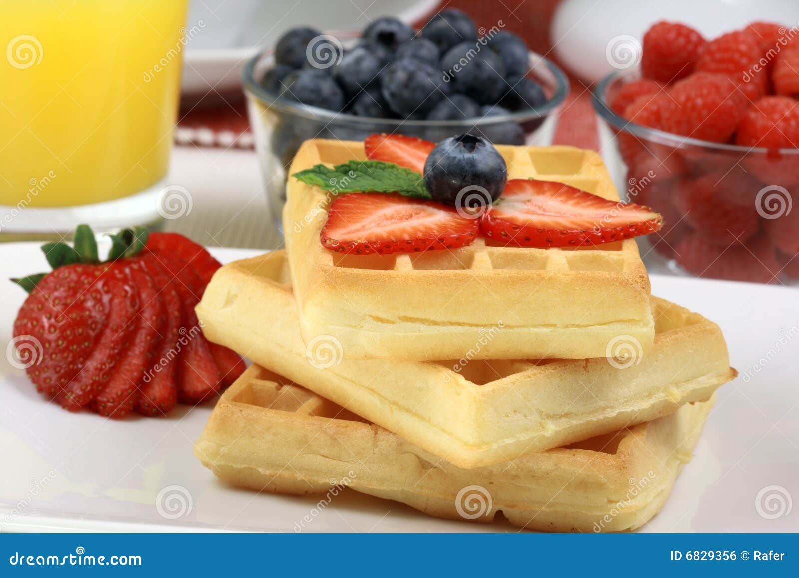 Waffles Breakfast with Orange Juice Stock Photo - Image of butter ...