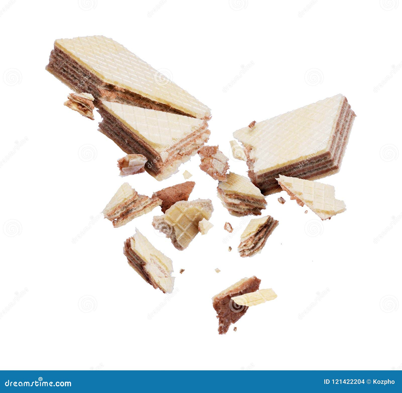 Waffles Broken into Pieces in the Air, on a White Stock Photo - Image ...