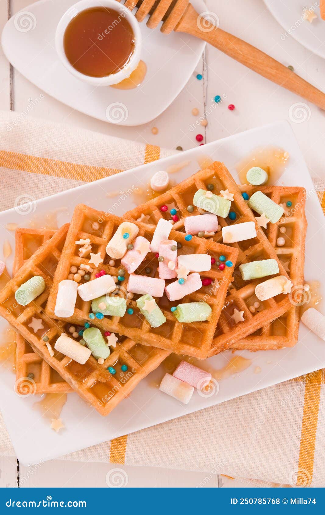 Waffles with Colourful Marshmallow. Stock Photo - Image of meal, candy ...