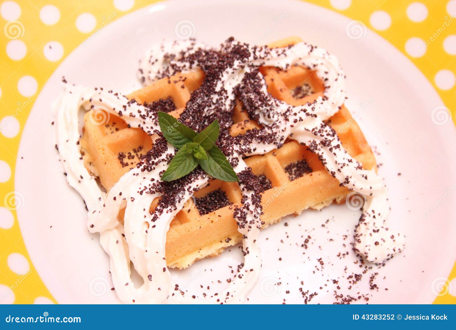 Waffles with cream stock photo. Image of sweets, sugar - 43283252