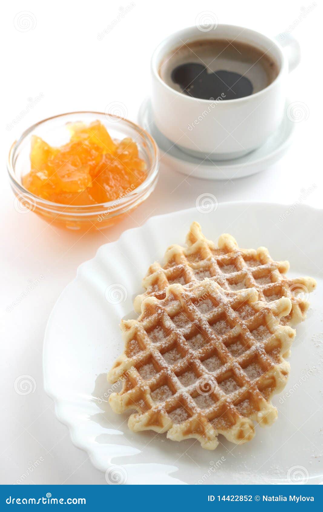 Waffles with a Cup of Coffee and Jam Stock Photo - Image of waffles ...