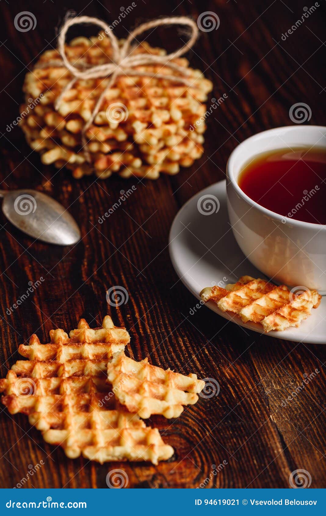 Waffles with Cup of Tea. stock image. Image of beverage - 94619021