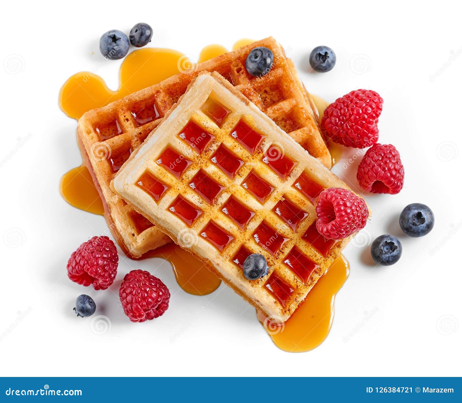 Waffles Decorated with Honey and Berries Stock Image - Image of ...