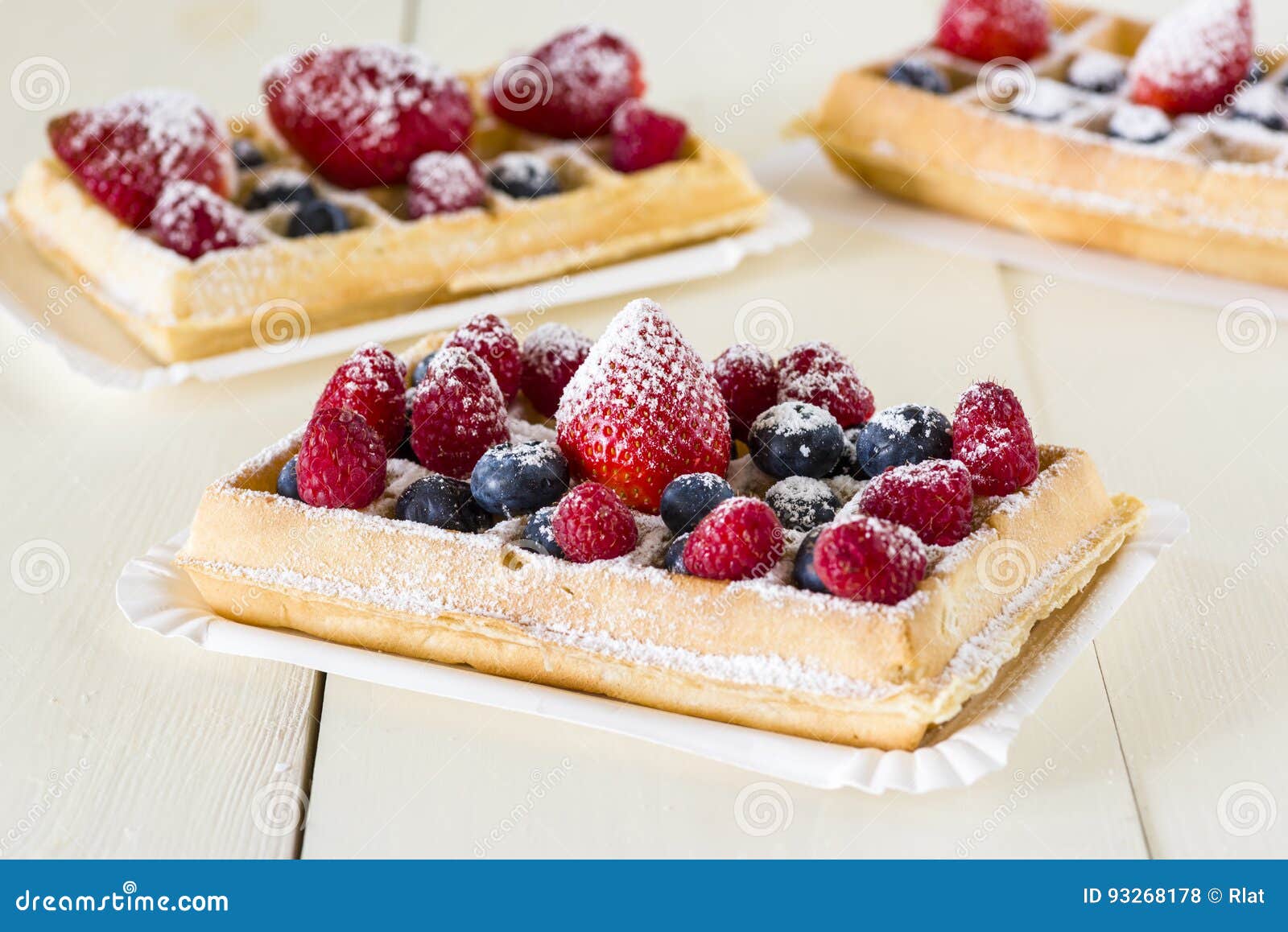 Waffles with fruit stock photo. Image of dessert, powdered - 93268178
