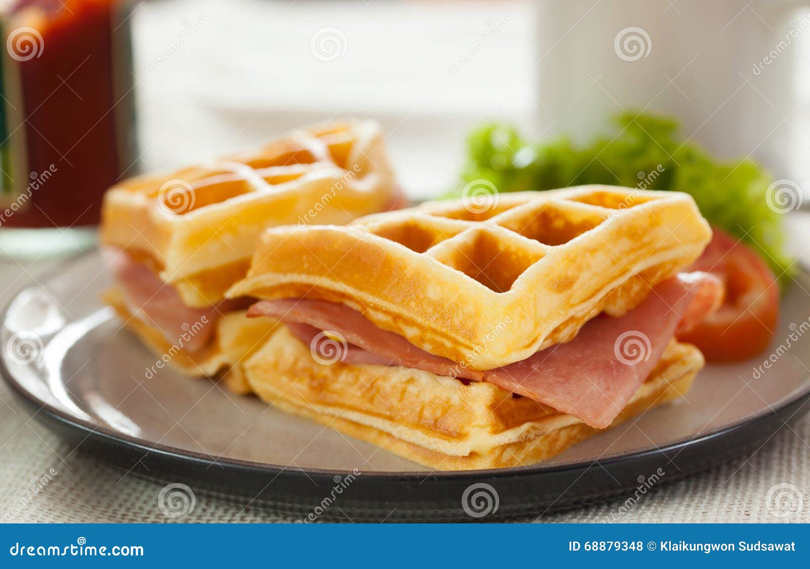 Waffles Ham Cheese Sandwich Stock Photo - Image of sandwich ...