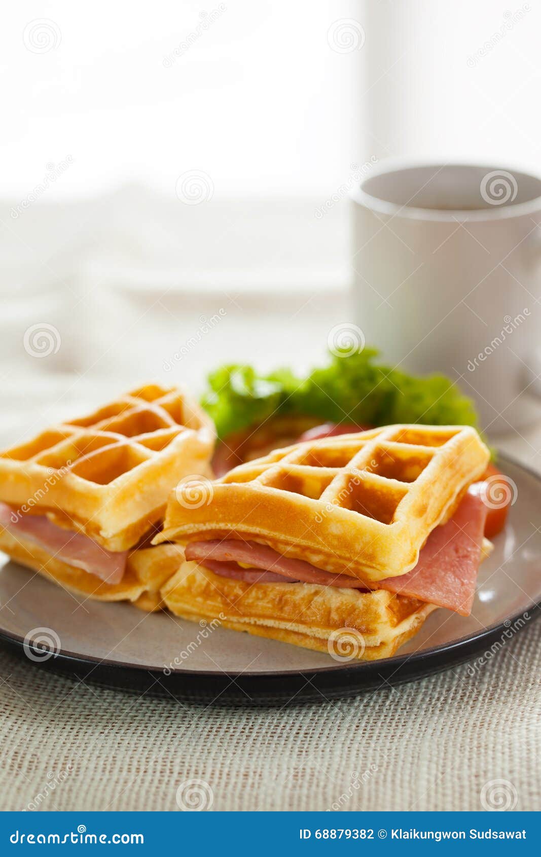 Waffles Ham Cheese Sandwich Stock Photo - Image of plate, meal: 68879382