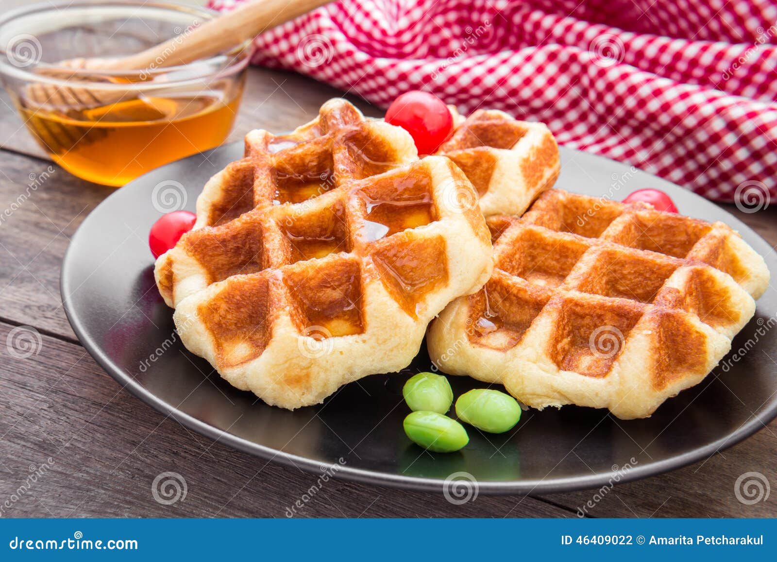 Waffles with Honey on Plate Stock Photo - Image of bowl, eating: 46409022