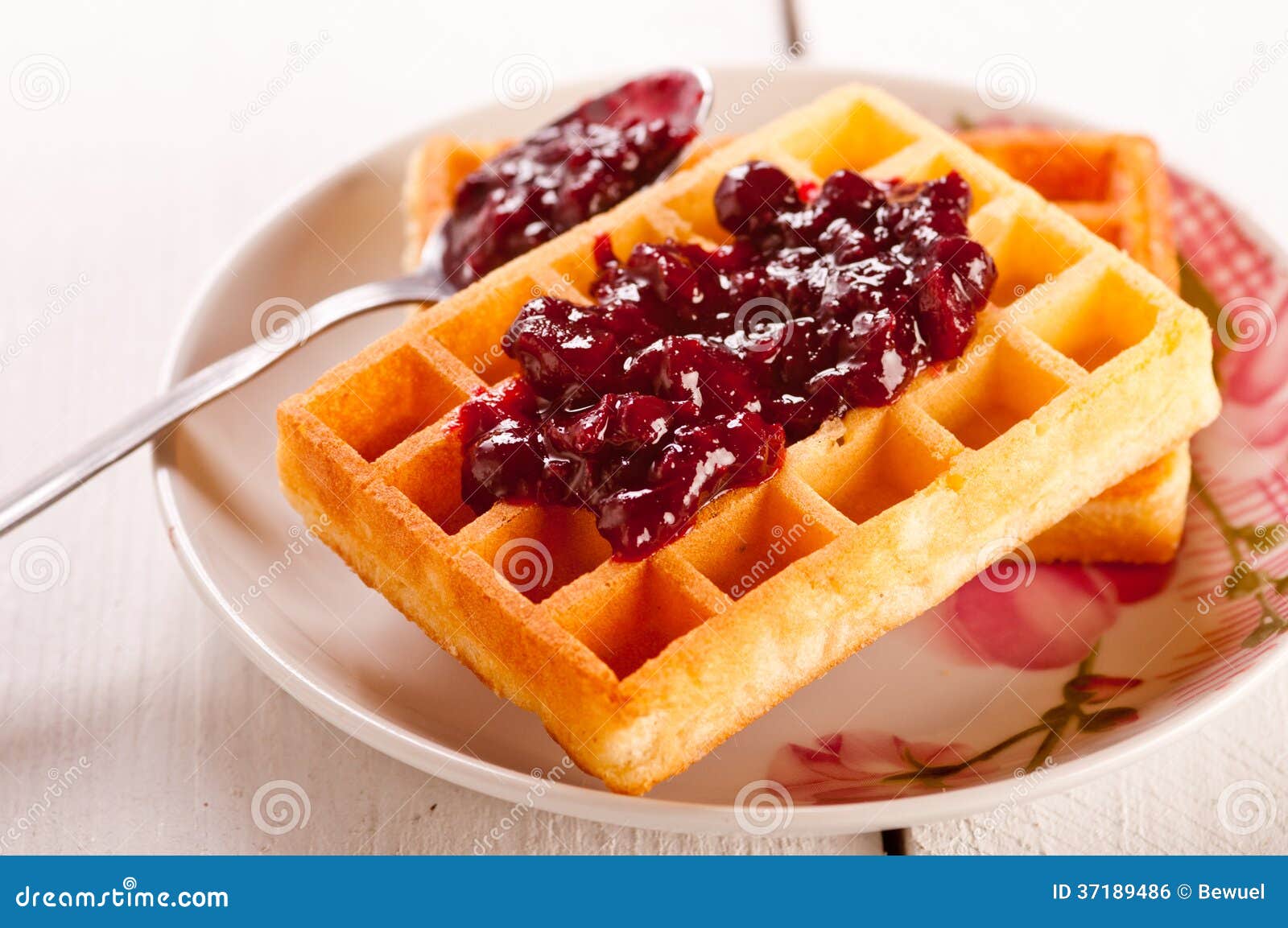 Waffles with jam stock photo. Image of food, waffle, heart - 37189486