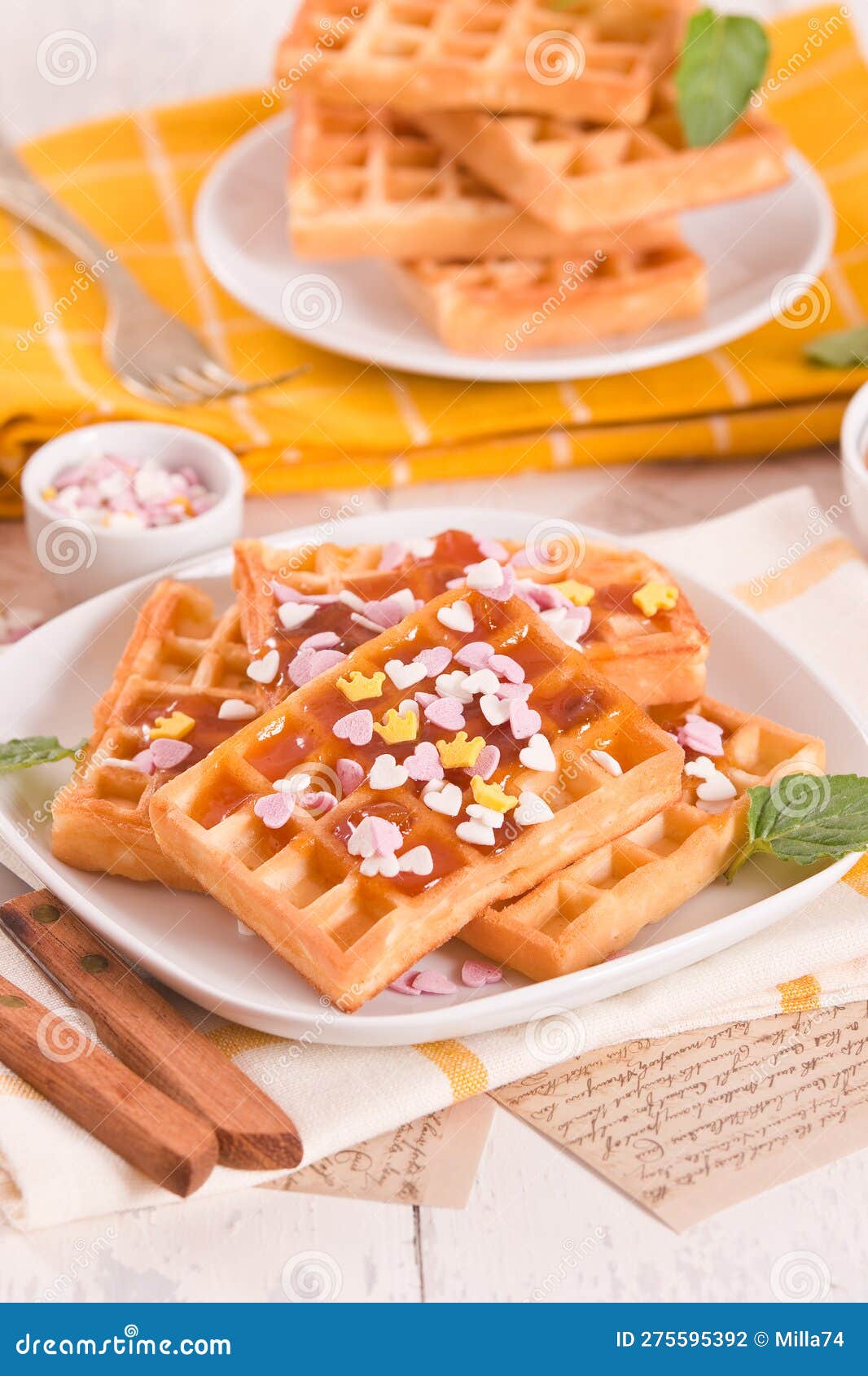 Waffles with Jam and Confetti. Stock Photo - Image of cake, blueberry ...