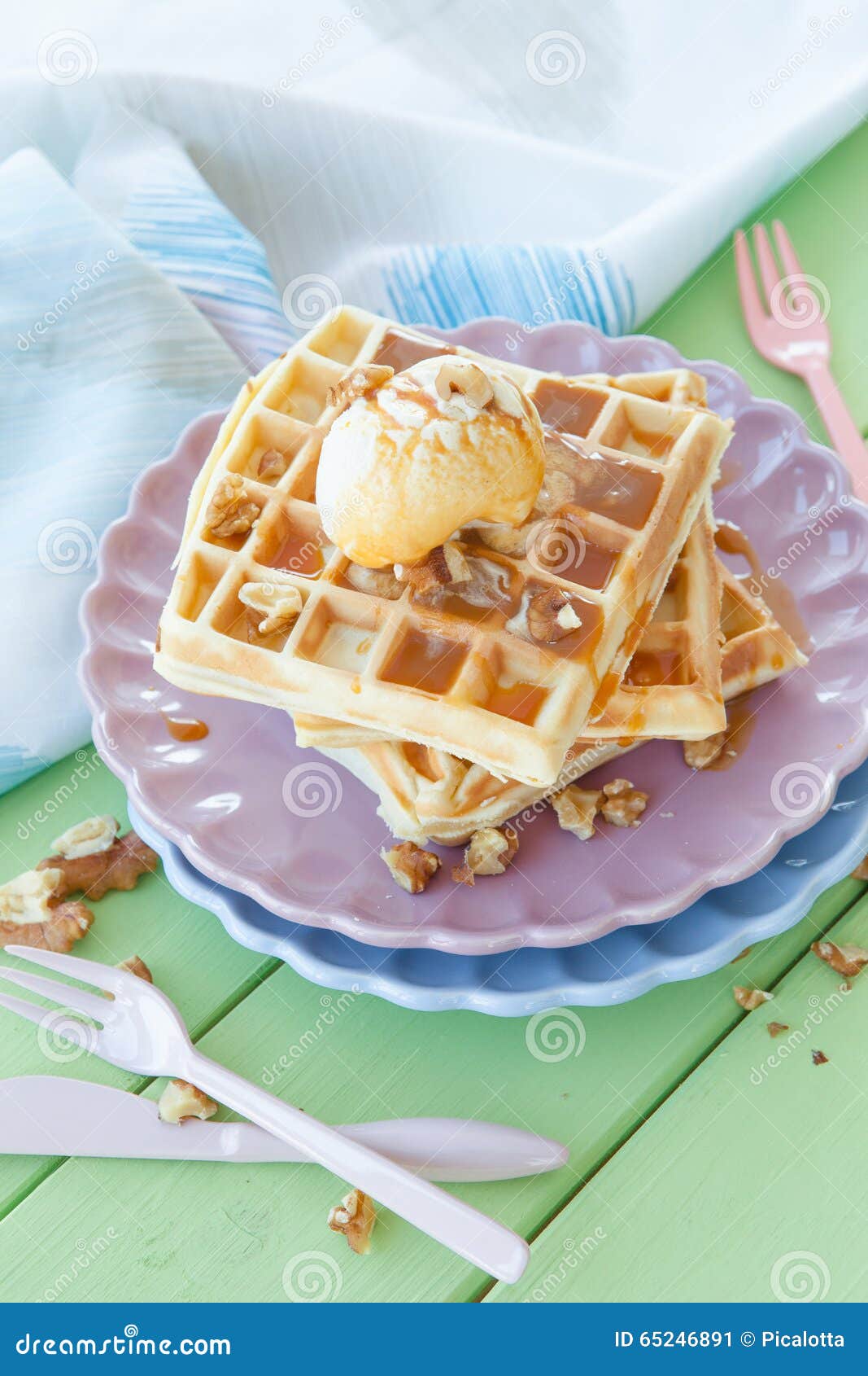 Waffles a la mode stock image. Image of recipe, caramel - 65246891
