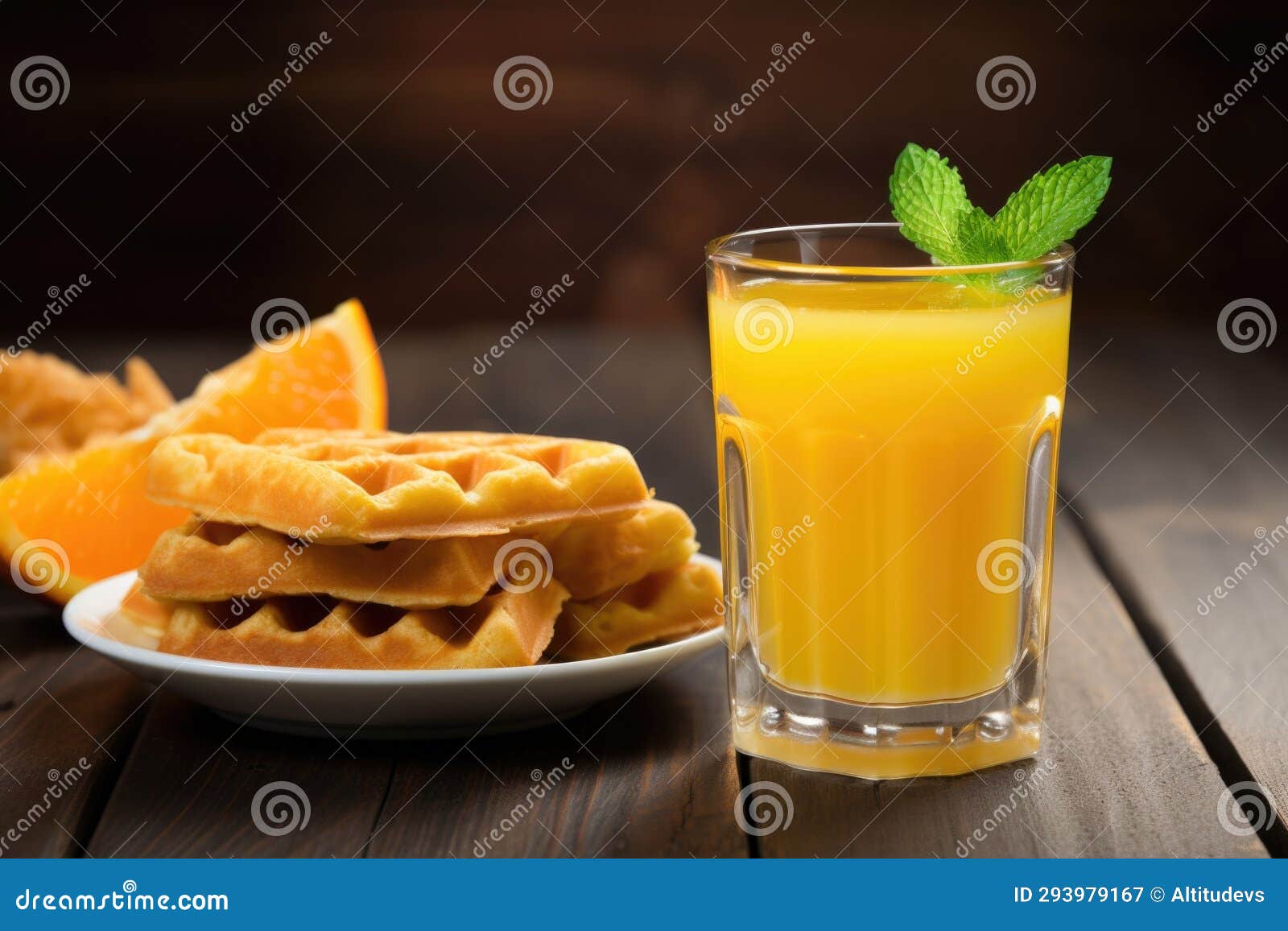 Waffles Paired with a Glass of Freshly Squeezed Orange Juice Stock ...
