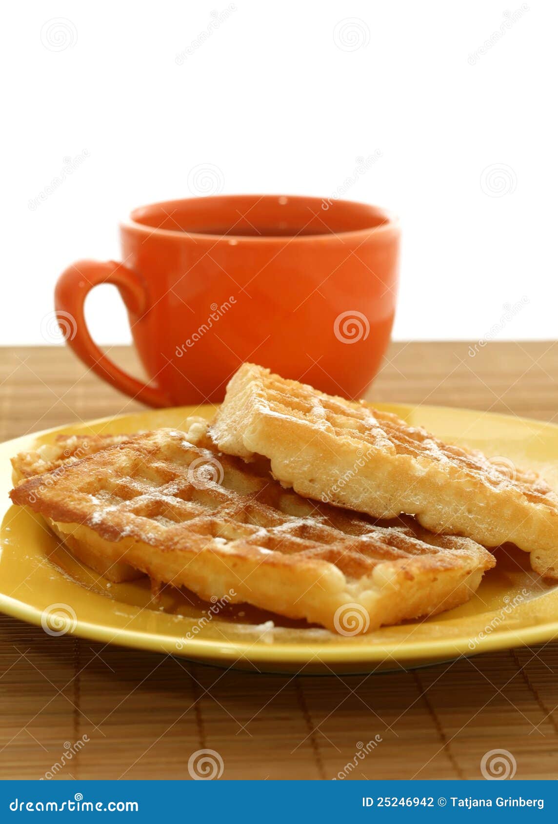 Waffles on Plate and Cup of Tea Stock Photo - Image of snack, food ...